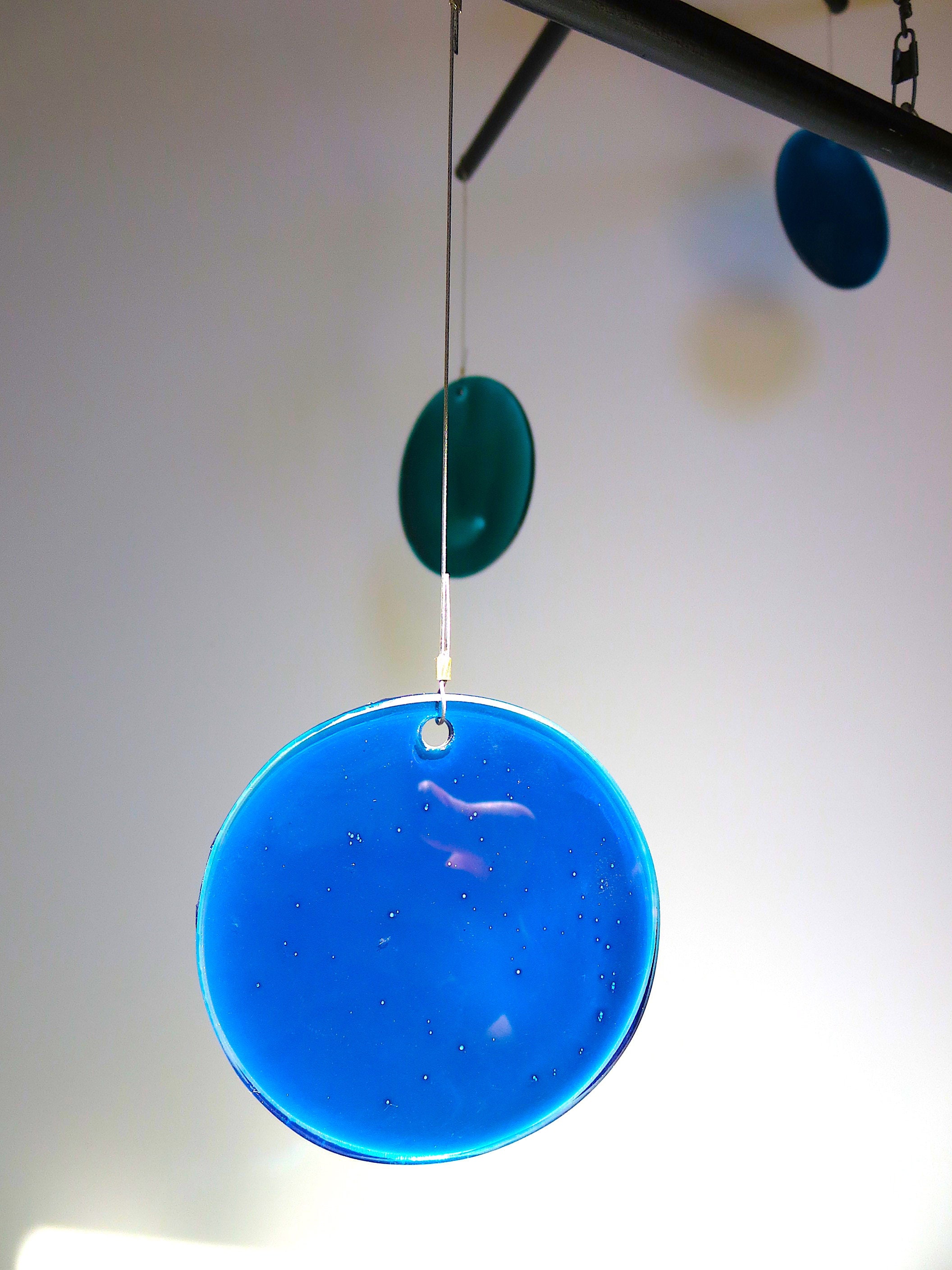 KINETIC MOBILE Shades of Blue glass or Acrylic Blues, Apple Green ...