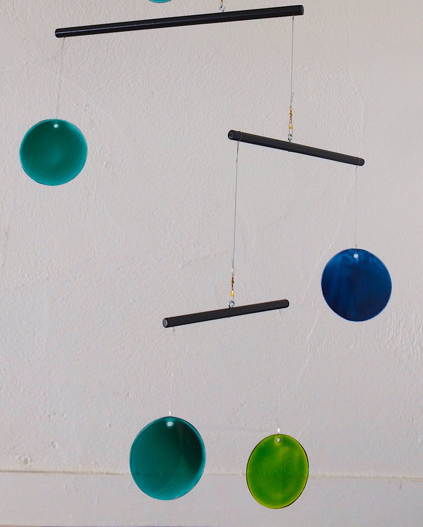 KINETIC MOBILE Shades of Blue glass or Acrylic Blues, Apple Green ...