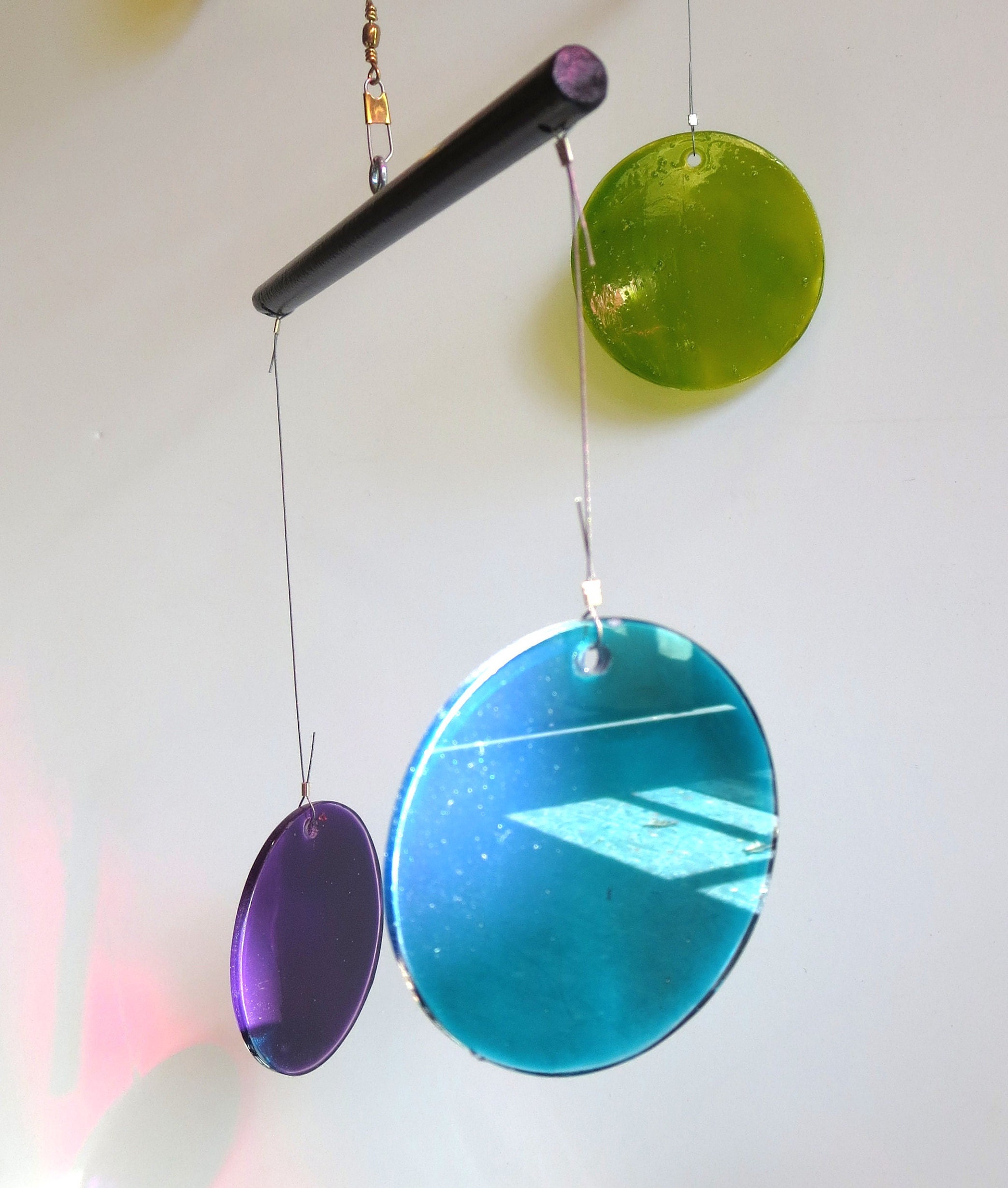 KINETIC MOBILE Shades of Blue glass or Acrylic Blues, Apple Green ...