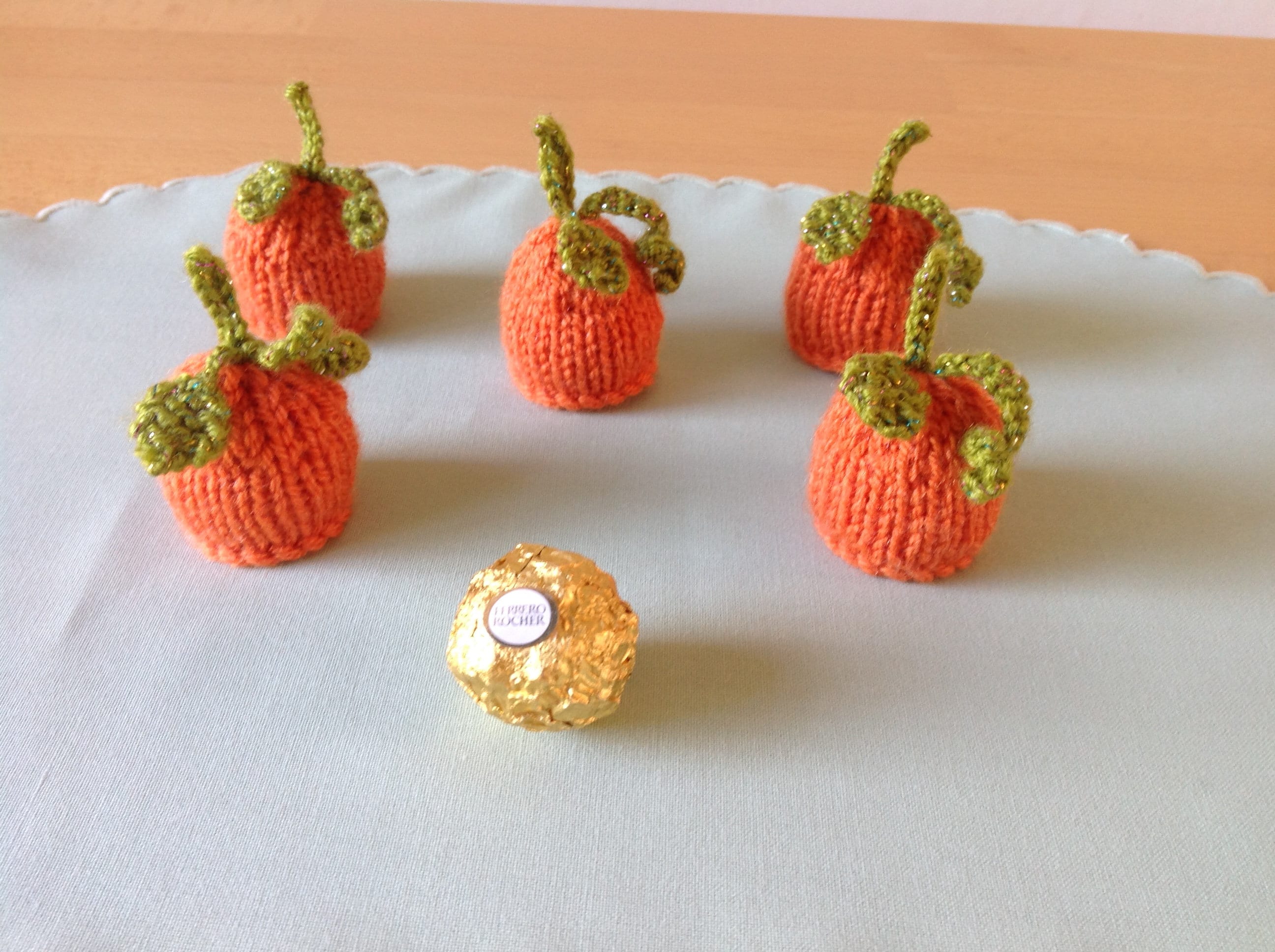 Mini Pumpkins, Hand Knitted to Cover a Ferrero Rocher Chocolate or ...