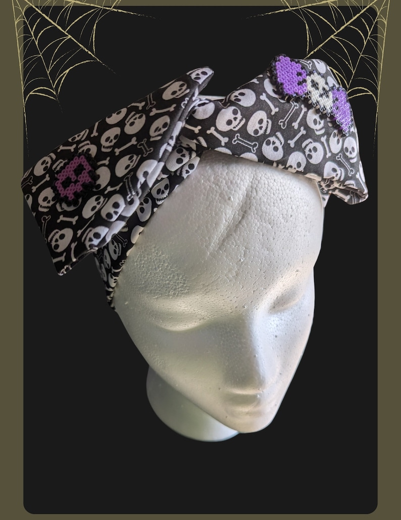Black and White Skull Skeleton Wire Headband Wrap With Purple Skull Bow ...