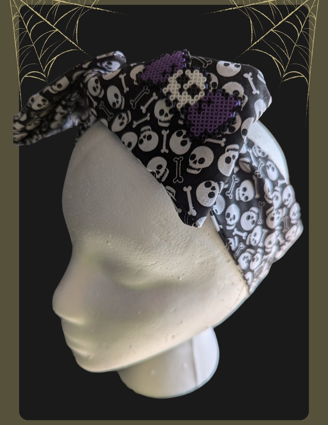 Black and White Skull Skeleton Wire Headband Wrap With Purple Skull Bow ...