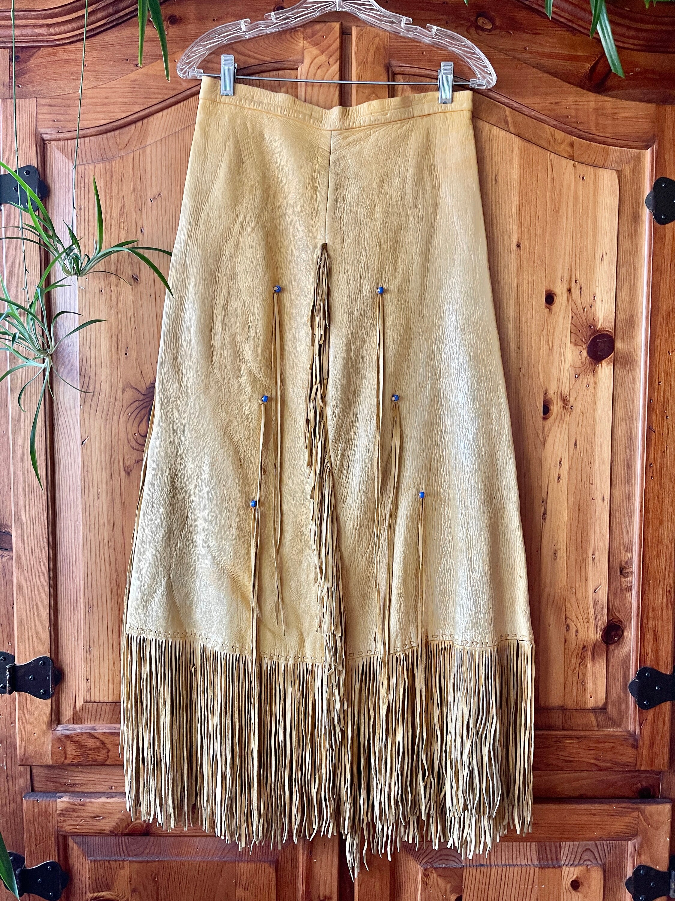 Vintage Handmade Fringed Buckskin Skirt - Etsy