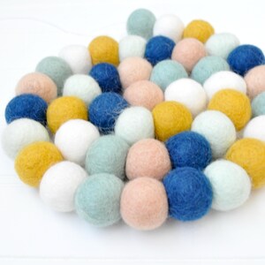 Playroom Felt Ball Garland - Mint, Blush, Navy, Mustard, and White ...