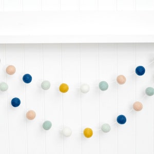 Playroom Felt Ball Garland - Mint, Blush, Navy, Mustard, and White ...