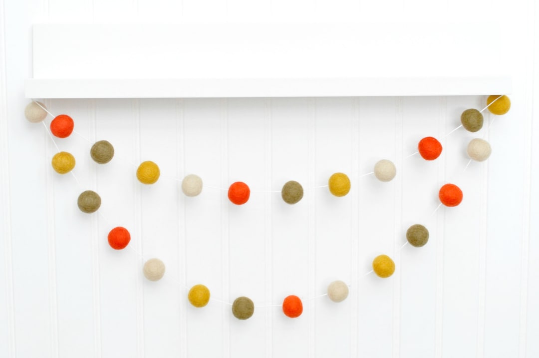 Fall Felt Ball Garland, Fall Banner, Fall Decor, Autumn Decor, Fall ...