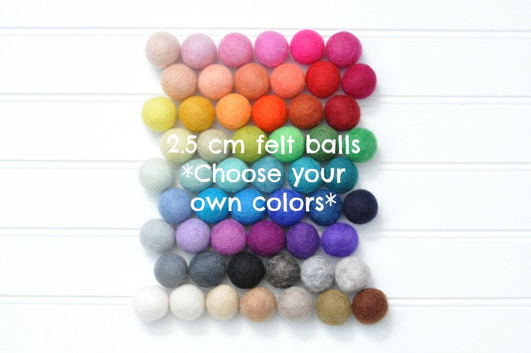 2.5 Cm Wool Felt Balls: DIY Craft Pom Poms, Choose Your Colors - Etsy