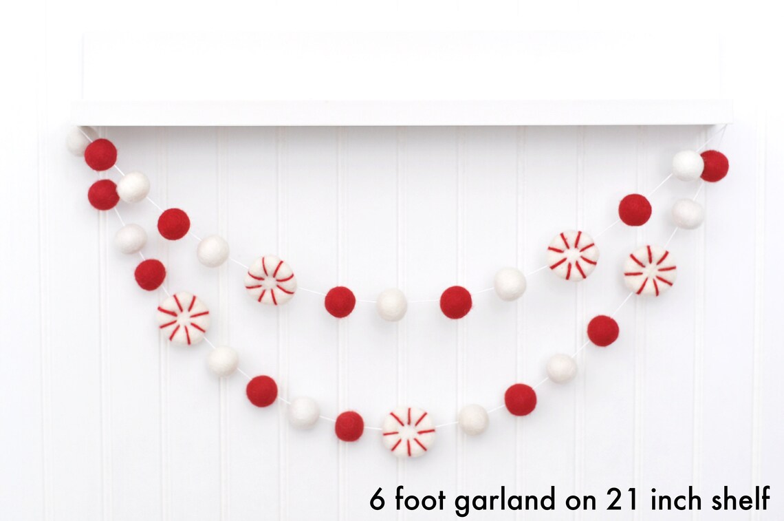 Felt Peppermint Garland Red and White Christmas Decoration - Etsy