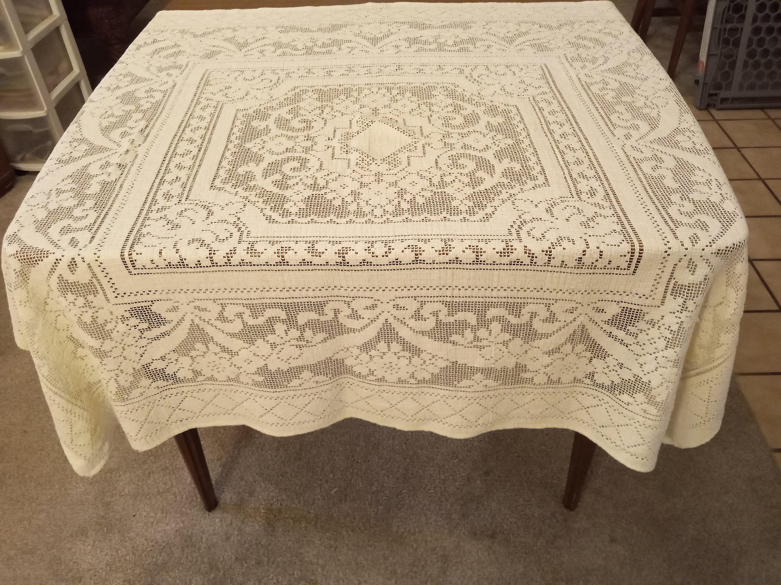 Vintage Square Tablecloth/cover, Decorative Lace, off White, 44.5 X 44. ...