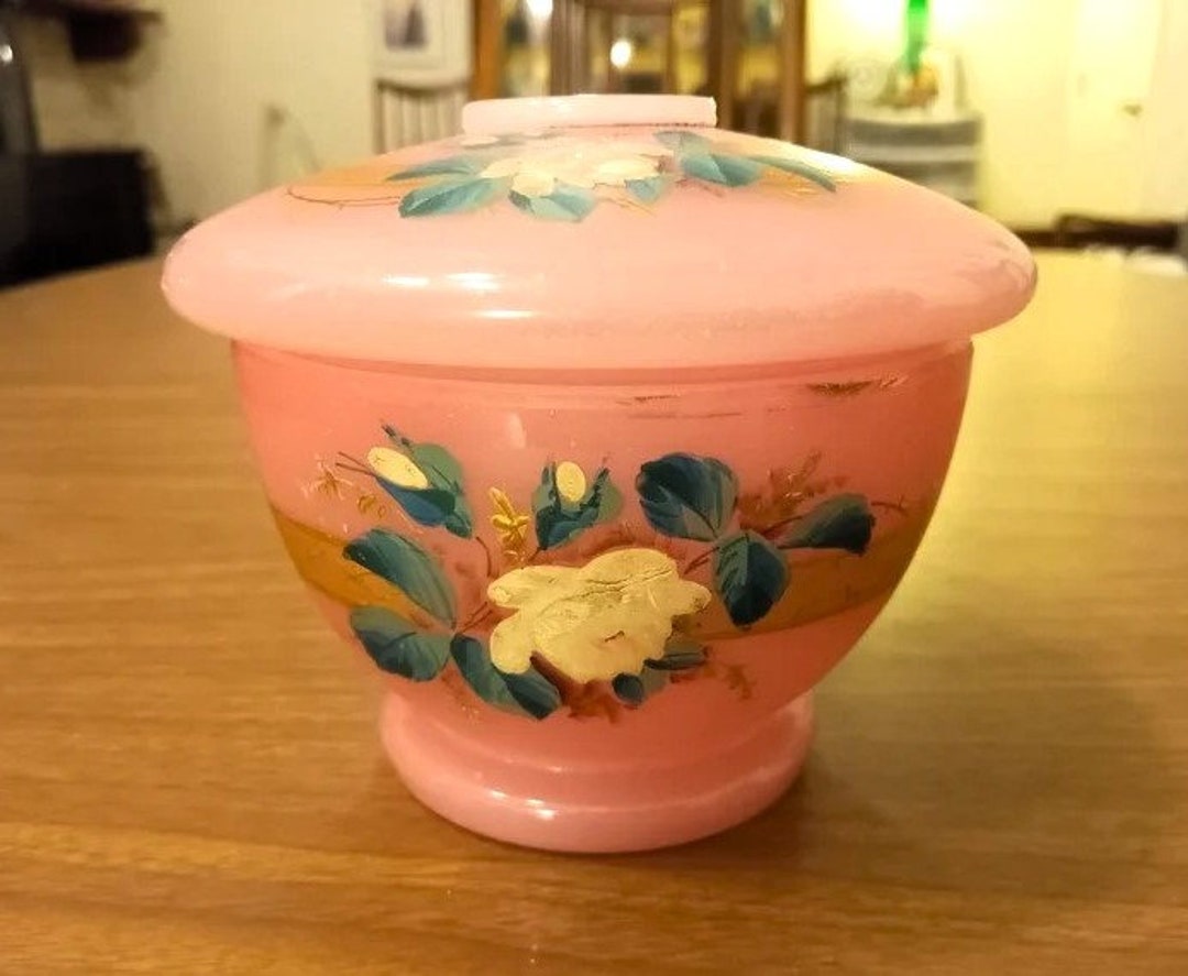 Antique Opalene Glass Compote/bowl With Lid, Hand Made, Hand Painted 4. ...
