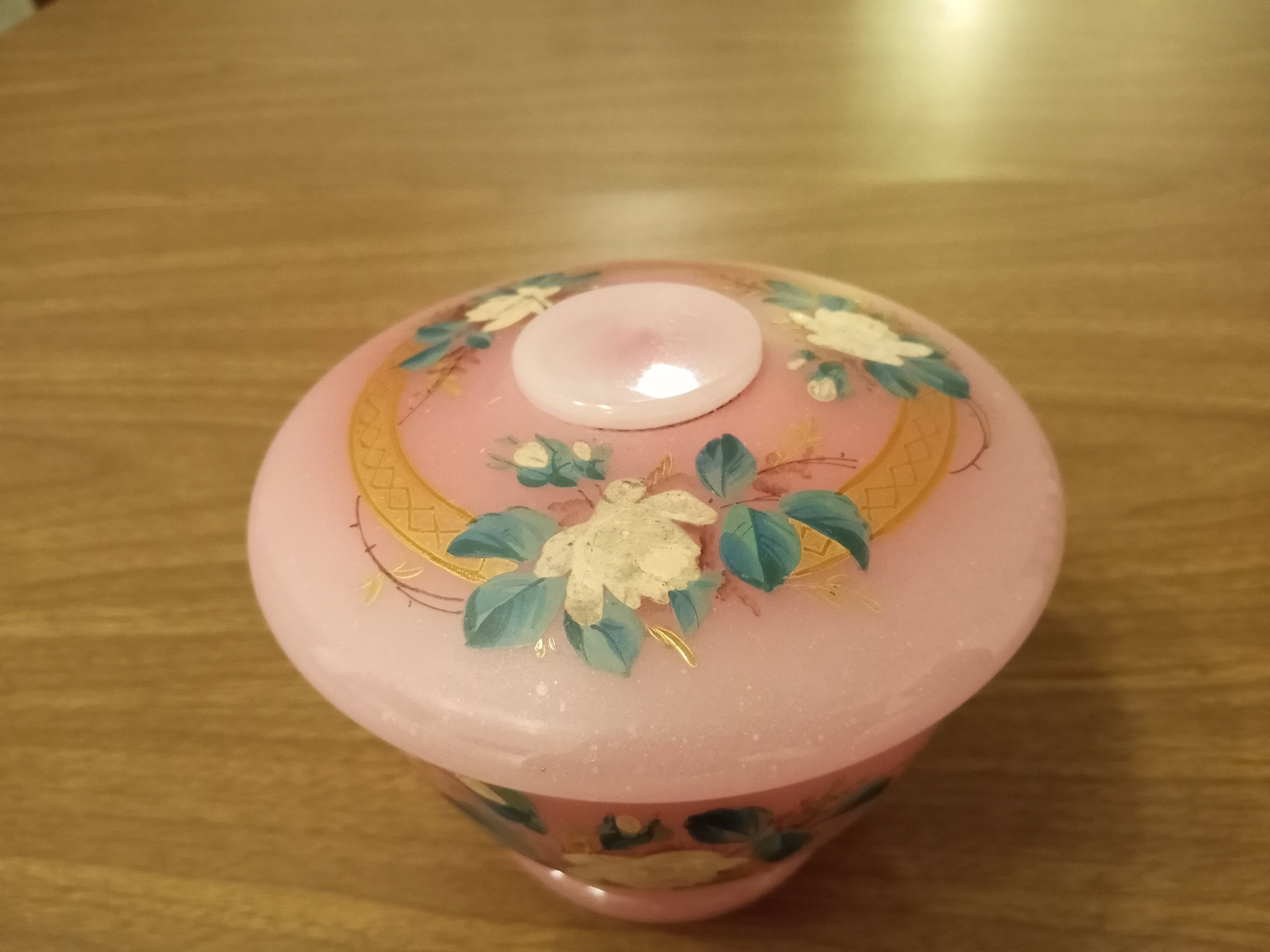 Antique Opalene Glass Compote/bowl With Lid, Hand Made, Hand Painted 4. ...