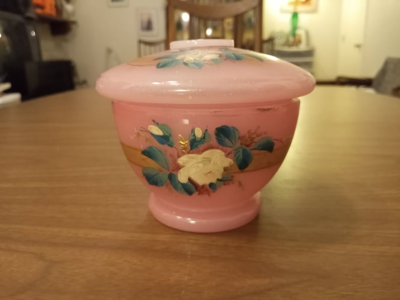 Antique Opalene Glass Compote/bowl With Lid, Hand Made, Hand Painted 4. ...