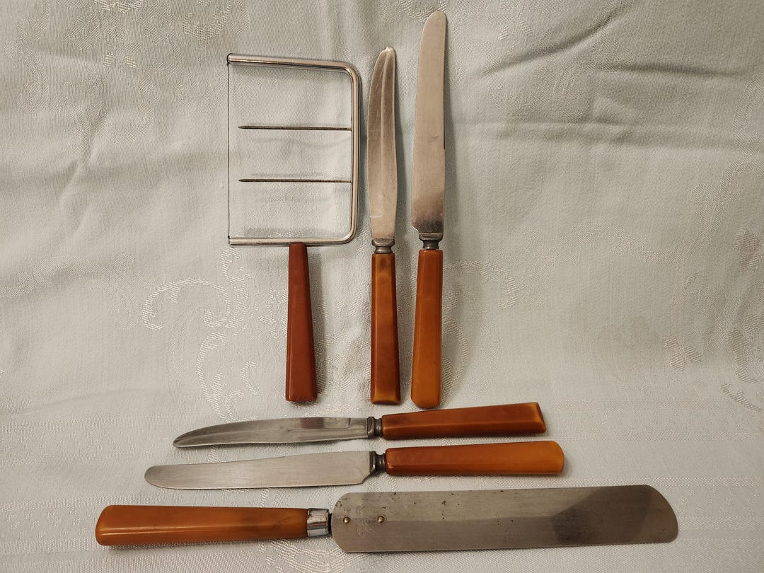 6-mid Century Bakelite & Stainless Steel Butter Knives, Cheese Slicer ...