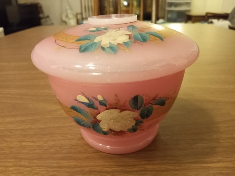 Antique Opalene Glass Compote/bowl With Lid, Hand Made, Hand Painted 4. ...