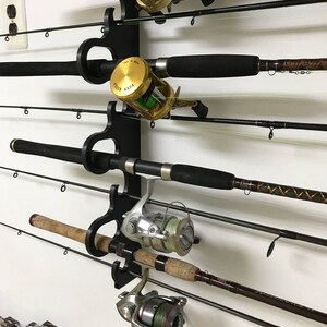 15 Deluxe Fishing Rod Pole Reel Holder Garage Wall Mount Rack Organizer ...