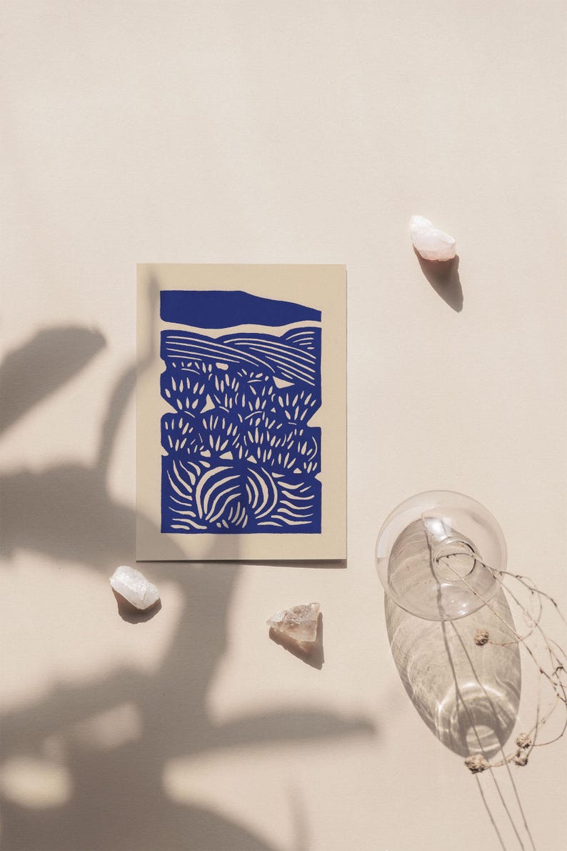 Landscape Block Print, Linocut, Lino Print, Block Print Art, Bohemian ...