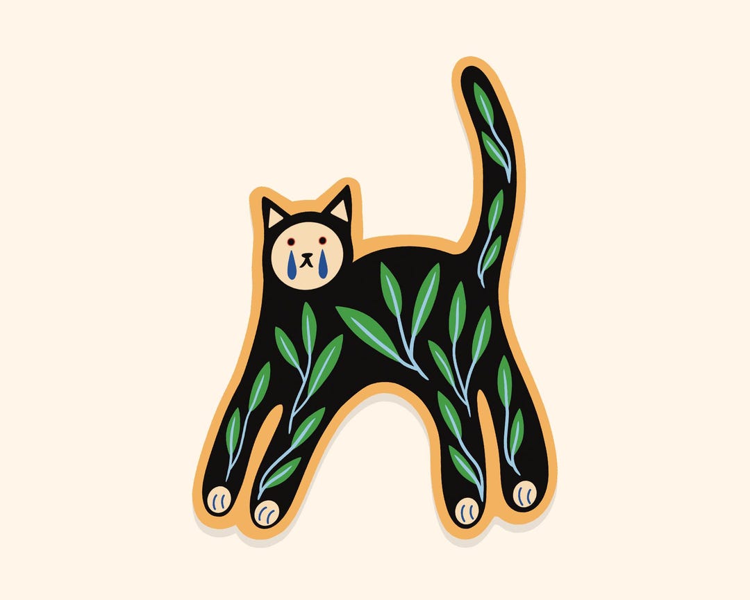Crying Cat Sticker, Vinyl Sticker for Water Bottles, Car, Laptop ...