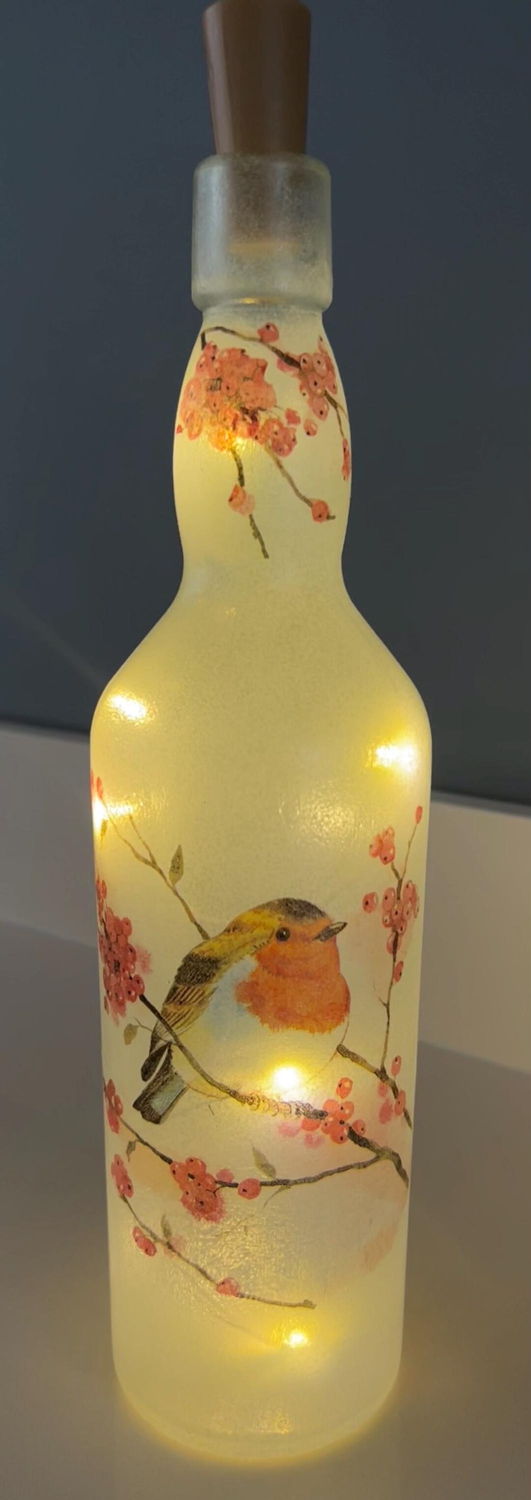 Decoupaged Robin Light up Bottle Lamp. - Etsy