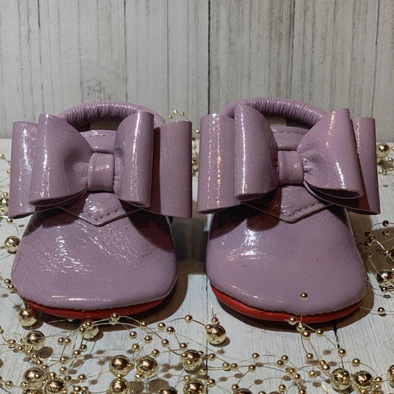 Glossy Lilac Baby Shoes with Red Sole Genuine Leather Baby | Etsy