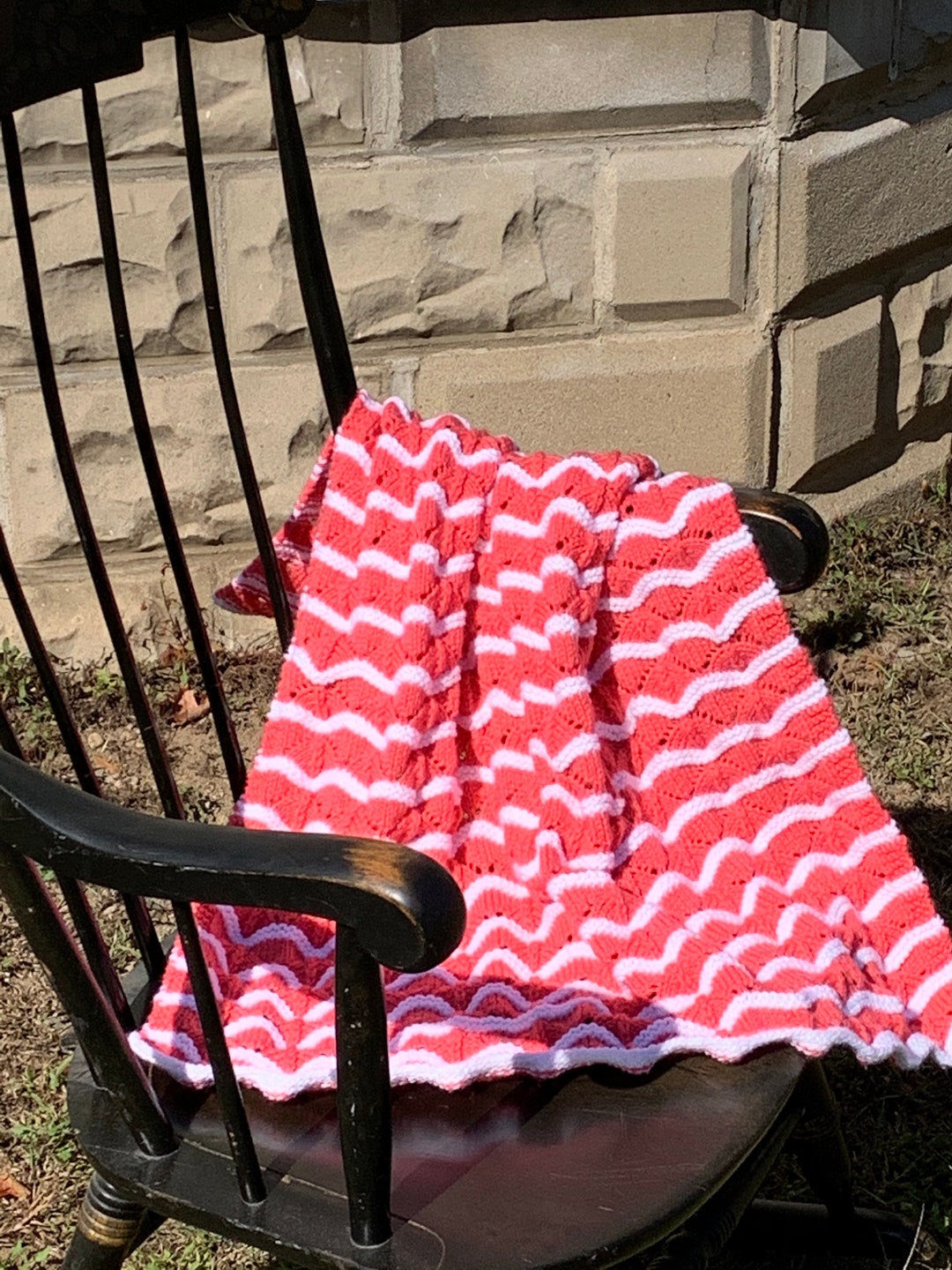 Coral & White Knit Baby Blanket: Striped Stroller Blanket - Etsy
