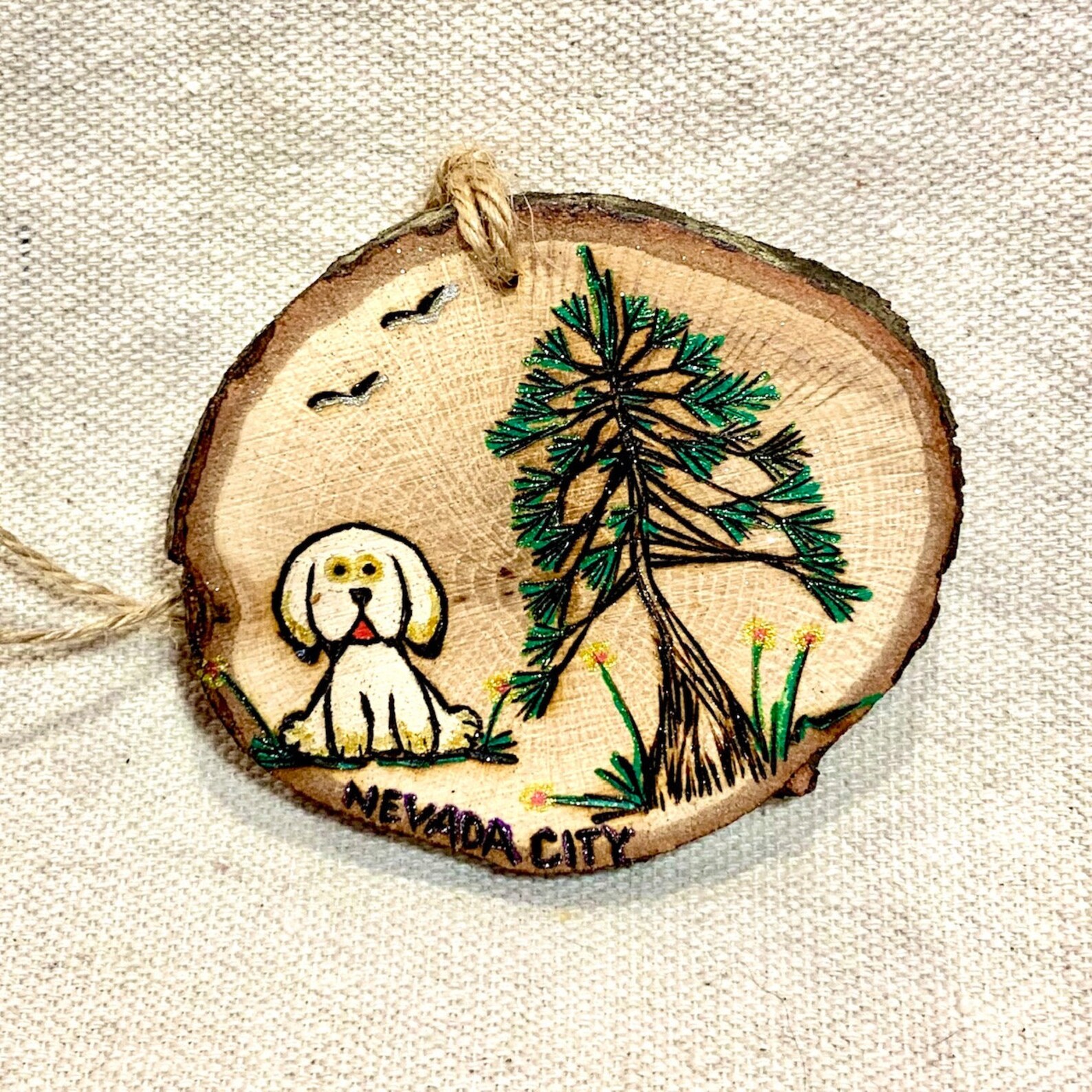 Ornament Wood Burned & Hand Painted Custom Tree With Dog - Etsy