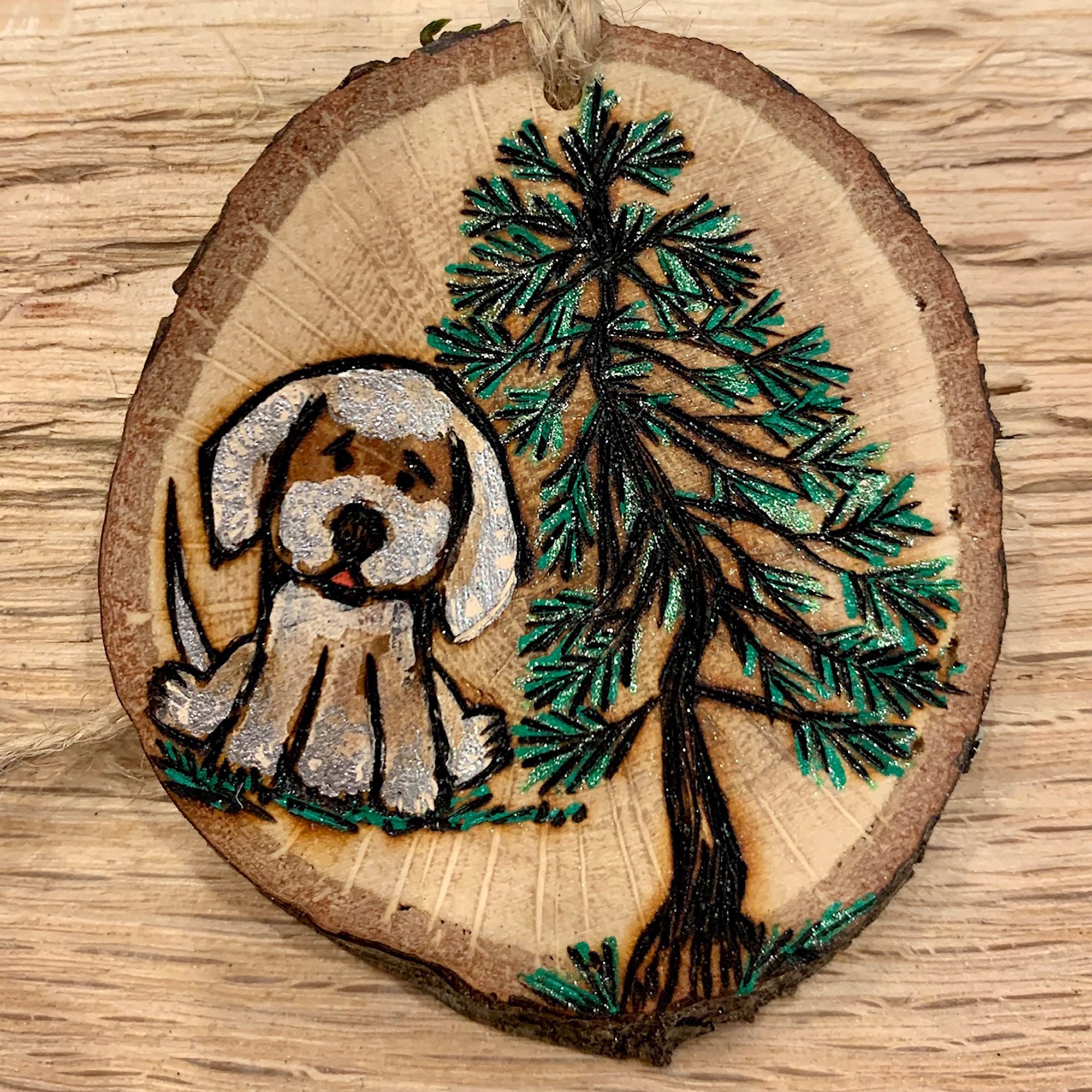Ornament Wood Burned & Hand Painted Custom Tree With Dog - Etsy