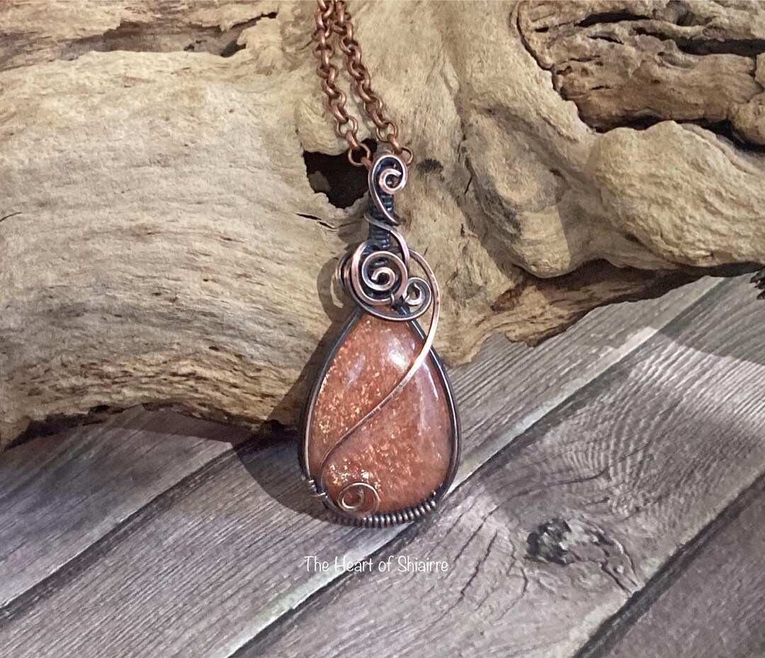 Sunstone Pendant, Oxidized Copper Wire Wrapped Necklace - Etsy