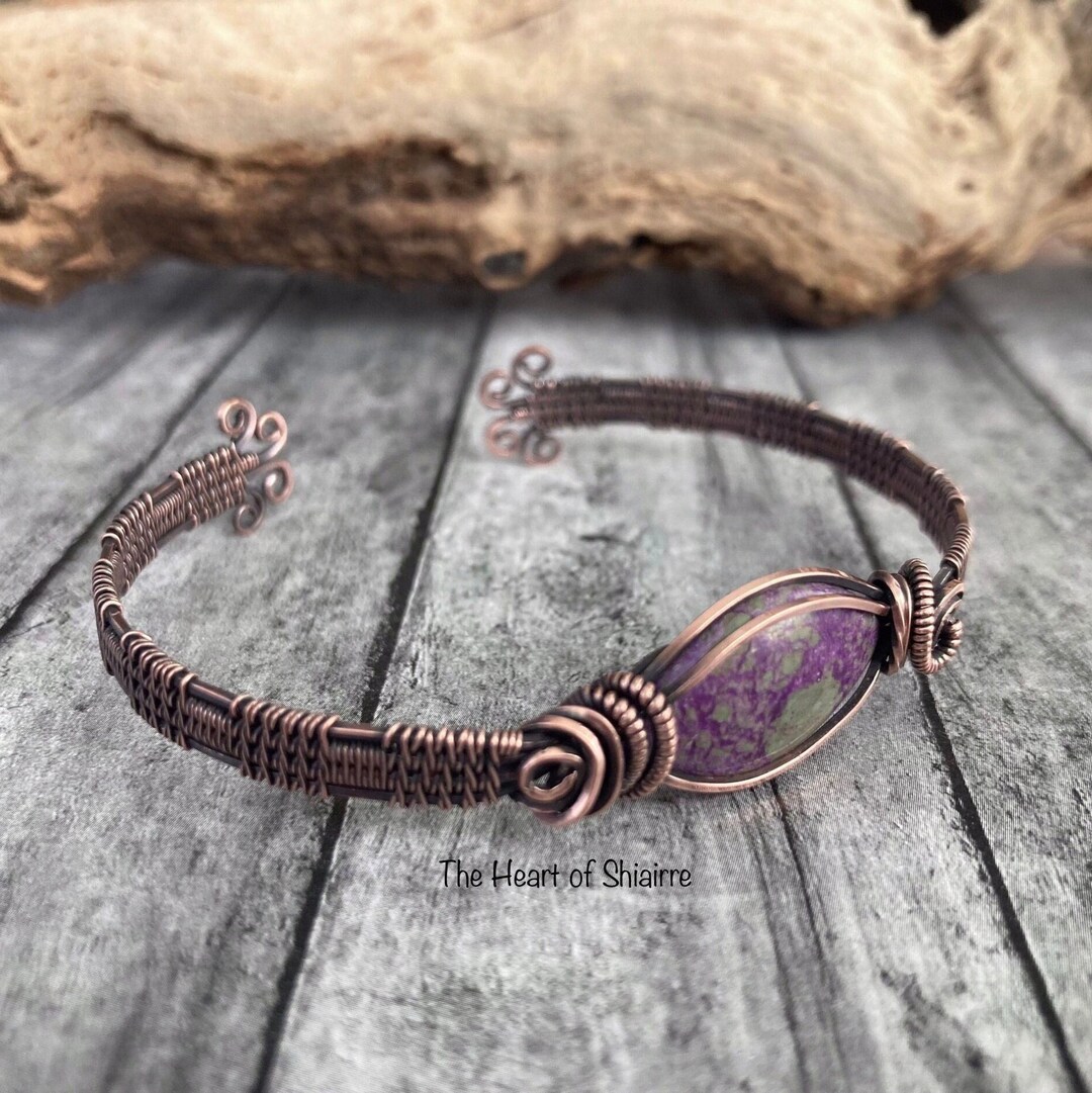 Stichtite in Serpentine Wire Wrap Cuff Bracelet. Copper. Soothing ...