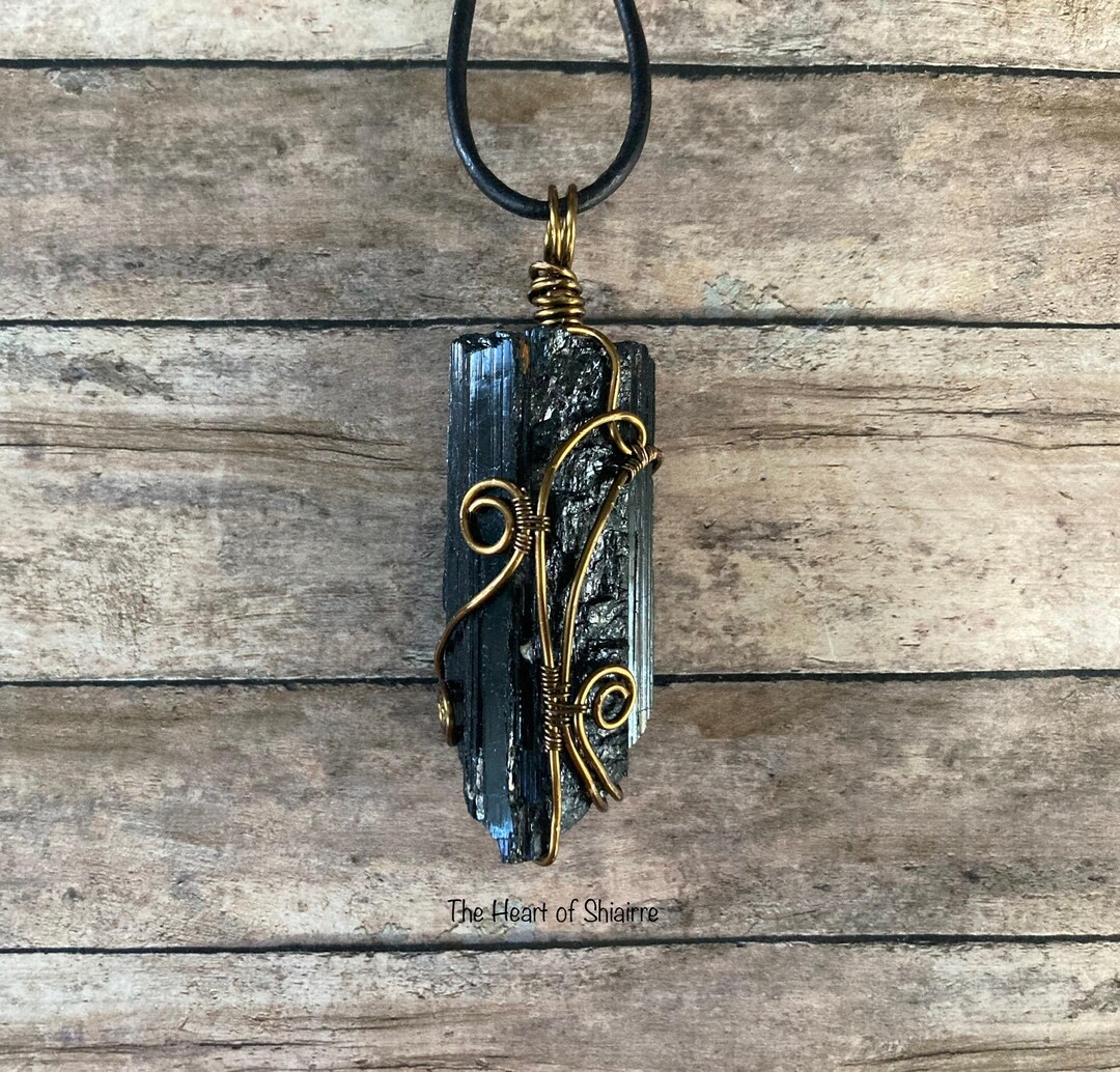 Black Tourmaline Wire Wrapped Pendant. Antiqued Bronze. Protection ...