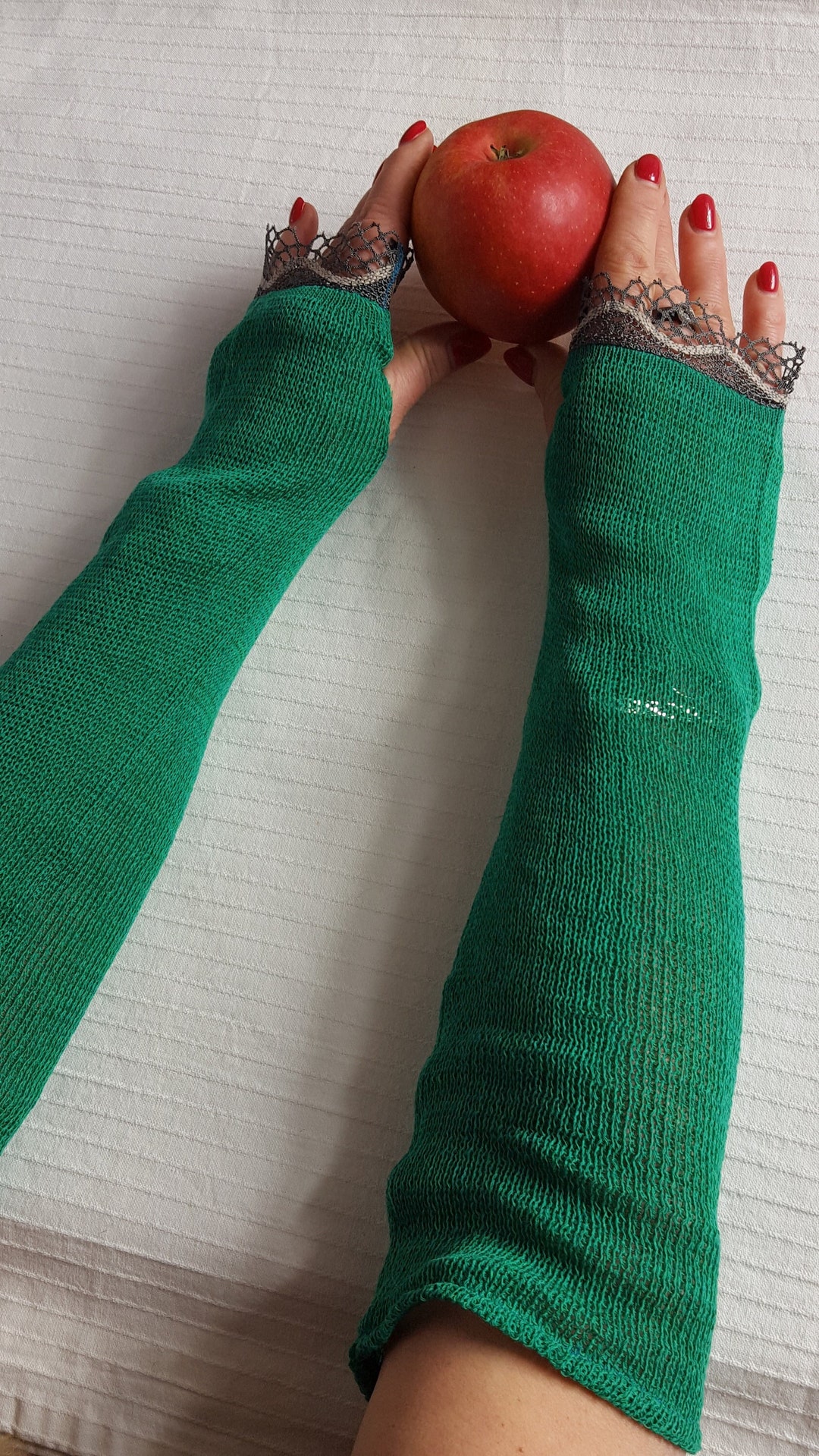 Green Linen Mittens With Lace, Vegan Linen Mittens - Etsy