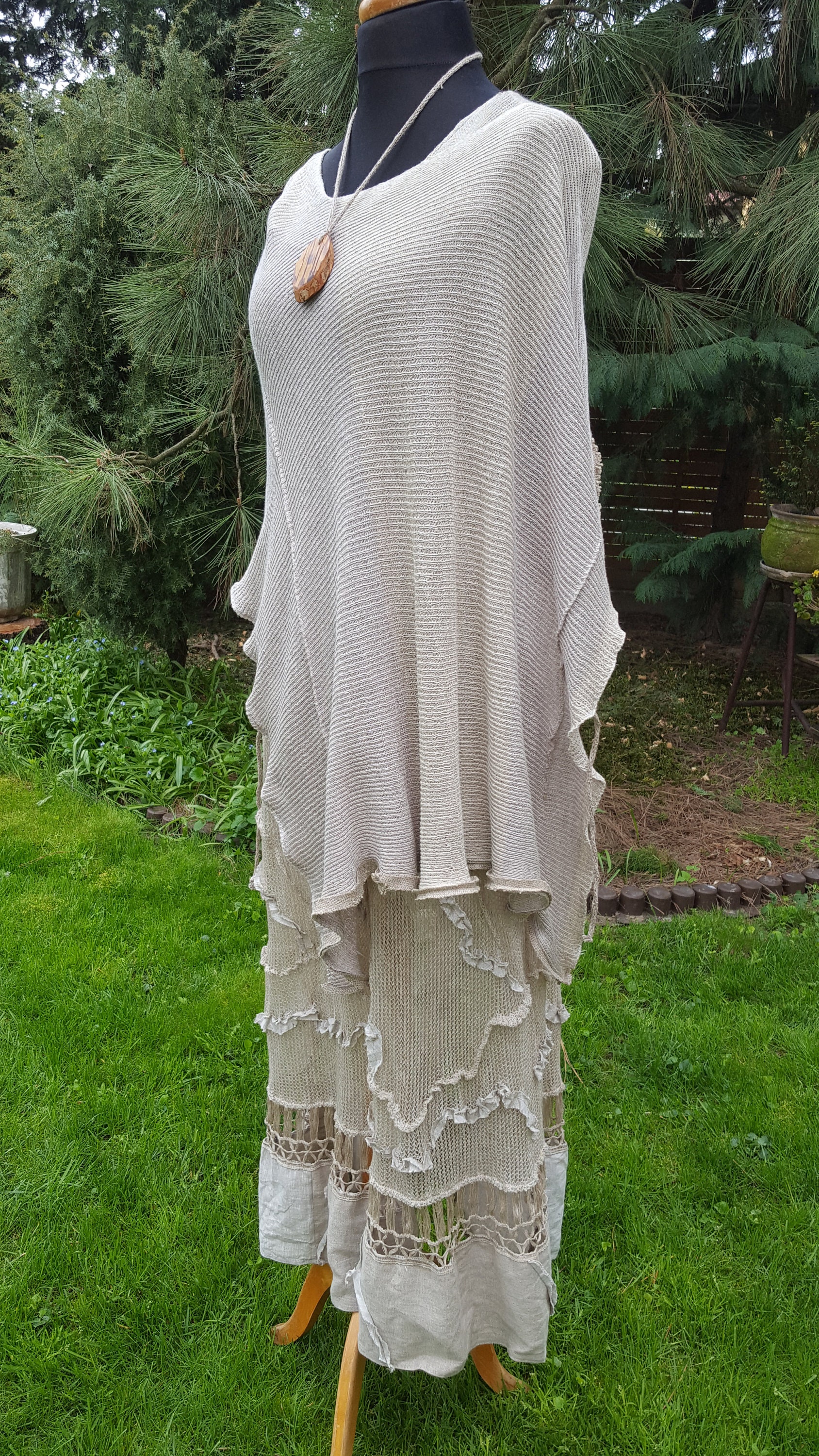 Translucent Linen Maxi Dress for Summer. Linen Lace Dress and Poncho ...