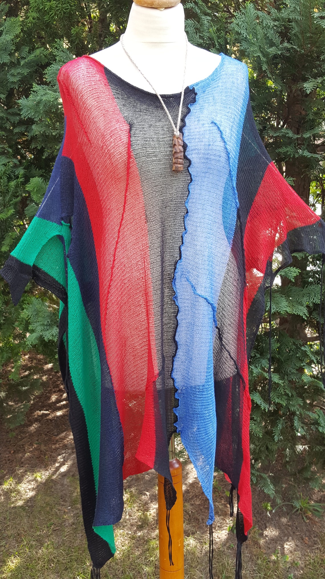 Colorful Linen Poncho. Linen Poncho With Tassels. Vegan Poncho - Etsy
