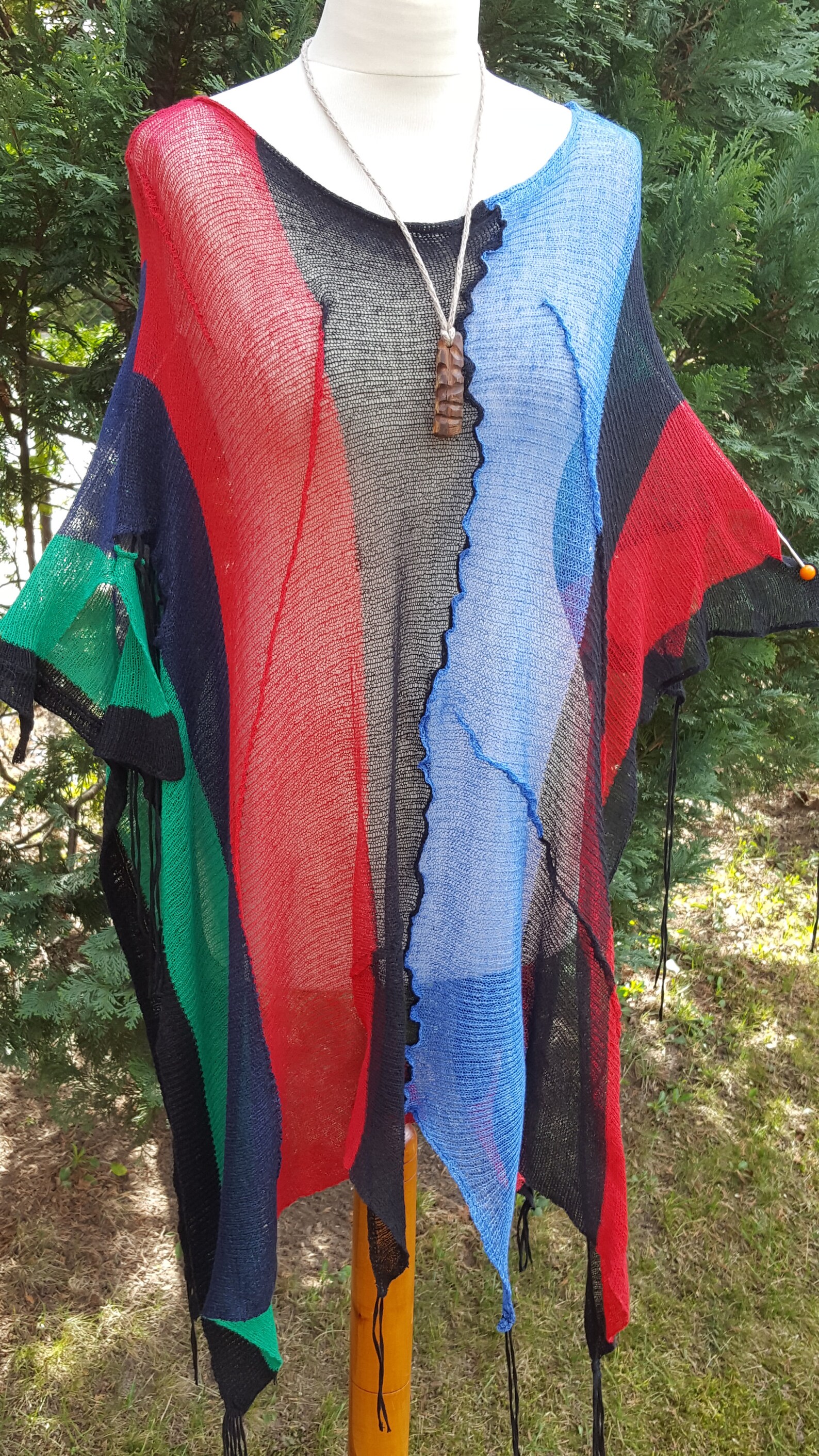 Colorful Linen Poncho. Linen Poncho With Tassels. Vegan Poncho - Etsy