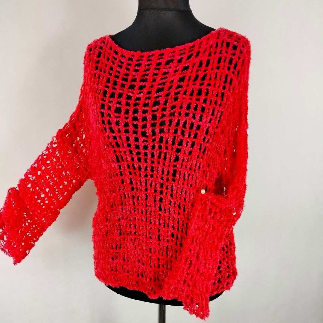 Red Chain Mail, Handmade. Coral Acrylic Sweater. Red Sweater, Handmade ...