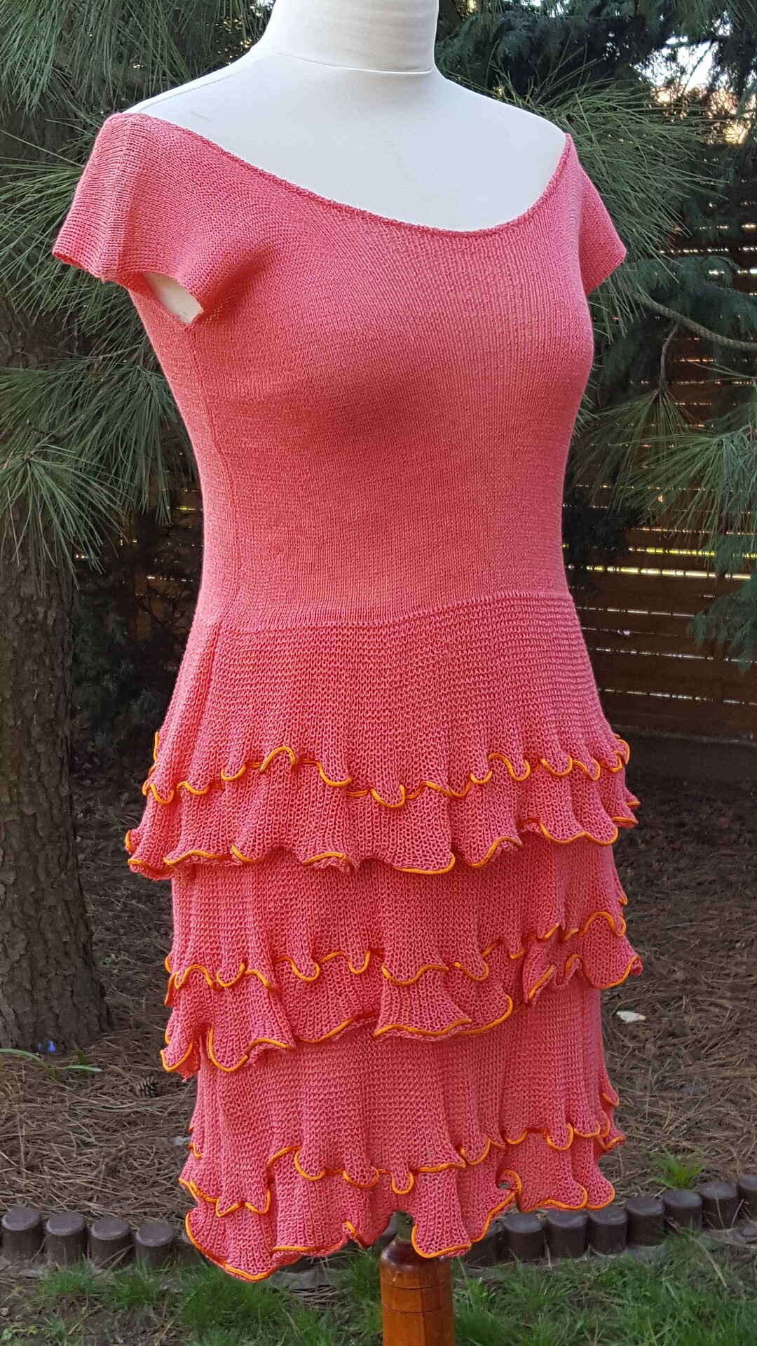 Two-piece Dress With a Mini Skirt, Coral Two-piece Set. Dress With a ...