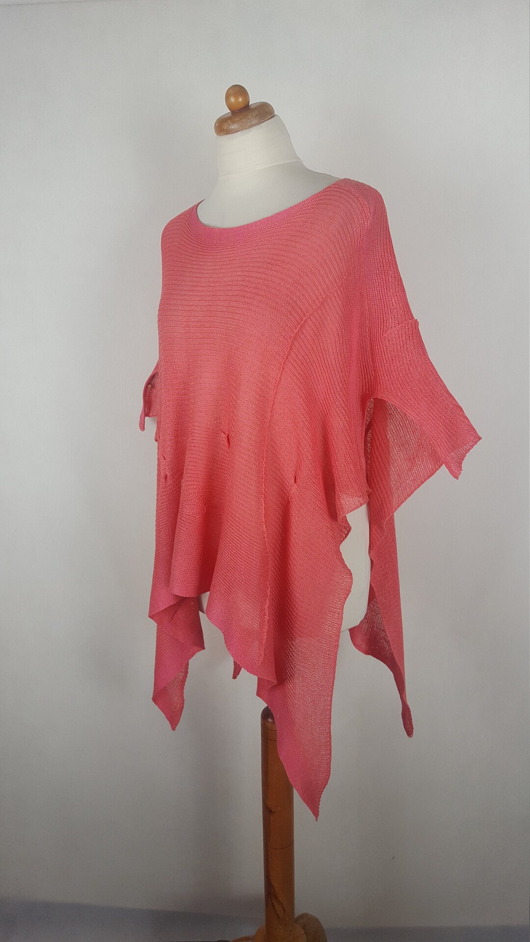 Coral Linen Poncho, Knitted Linen Poncho, Coral Poncho. Coral Linen ...