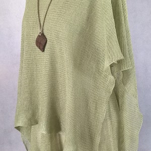 Set of Linen Knitted Fabric in a Delicate Pea-colored Poncho and Tunic ...