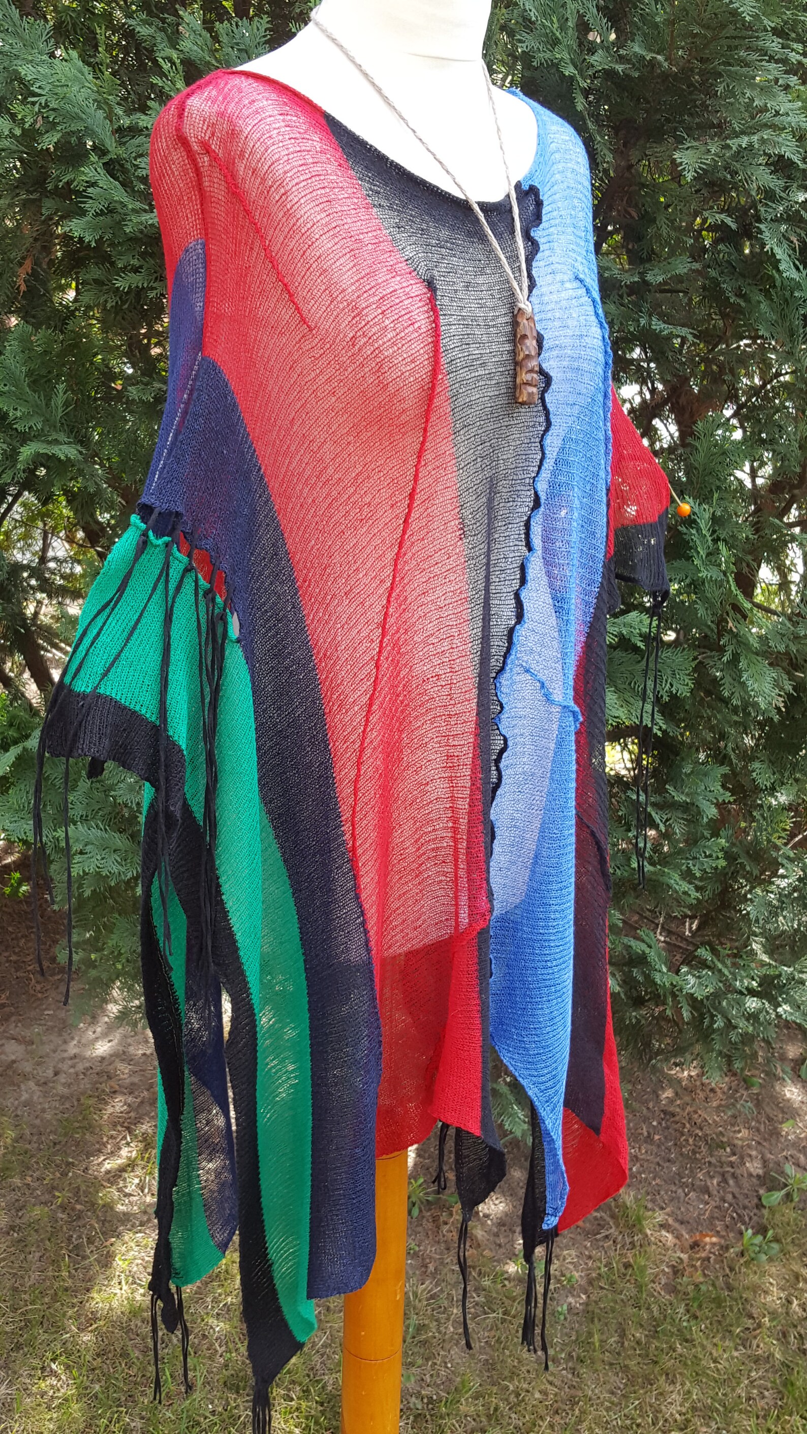 Colorful Linen Poncho. Linen Poncho With Tassels. Vegan Poncho - Etsy