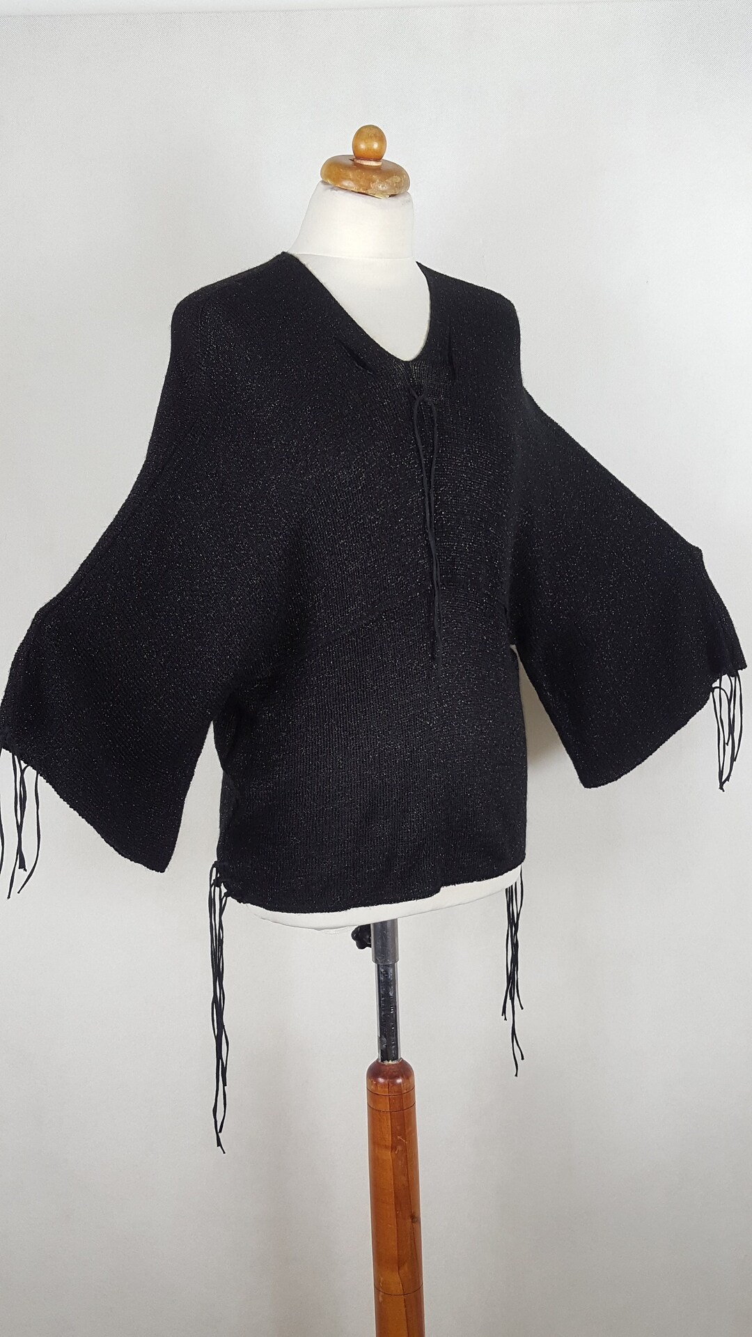 Bat Sweater, Sweater With Wide Sleeves. Black Sweater With Fringes ...