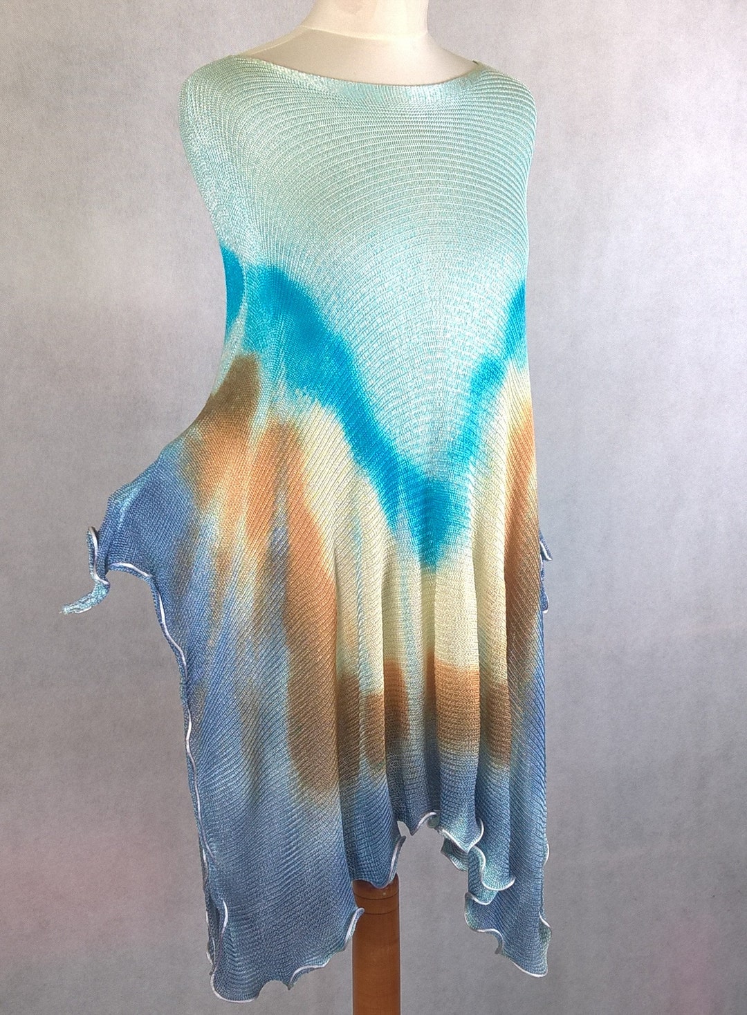 Fancy Painted Poncho Made of Viscose Silk. Knitted Poncho, Long Hand ...