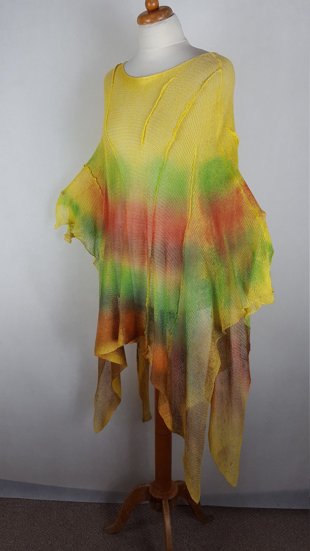 Hand-painted Linen Poncho, Knitted Linen Poncho. Linen Cape. Painted ...