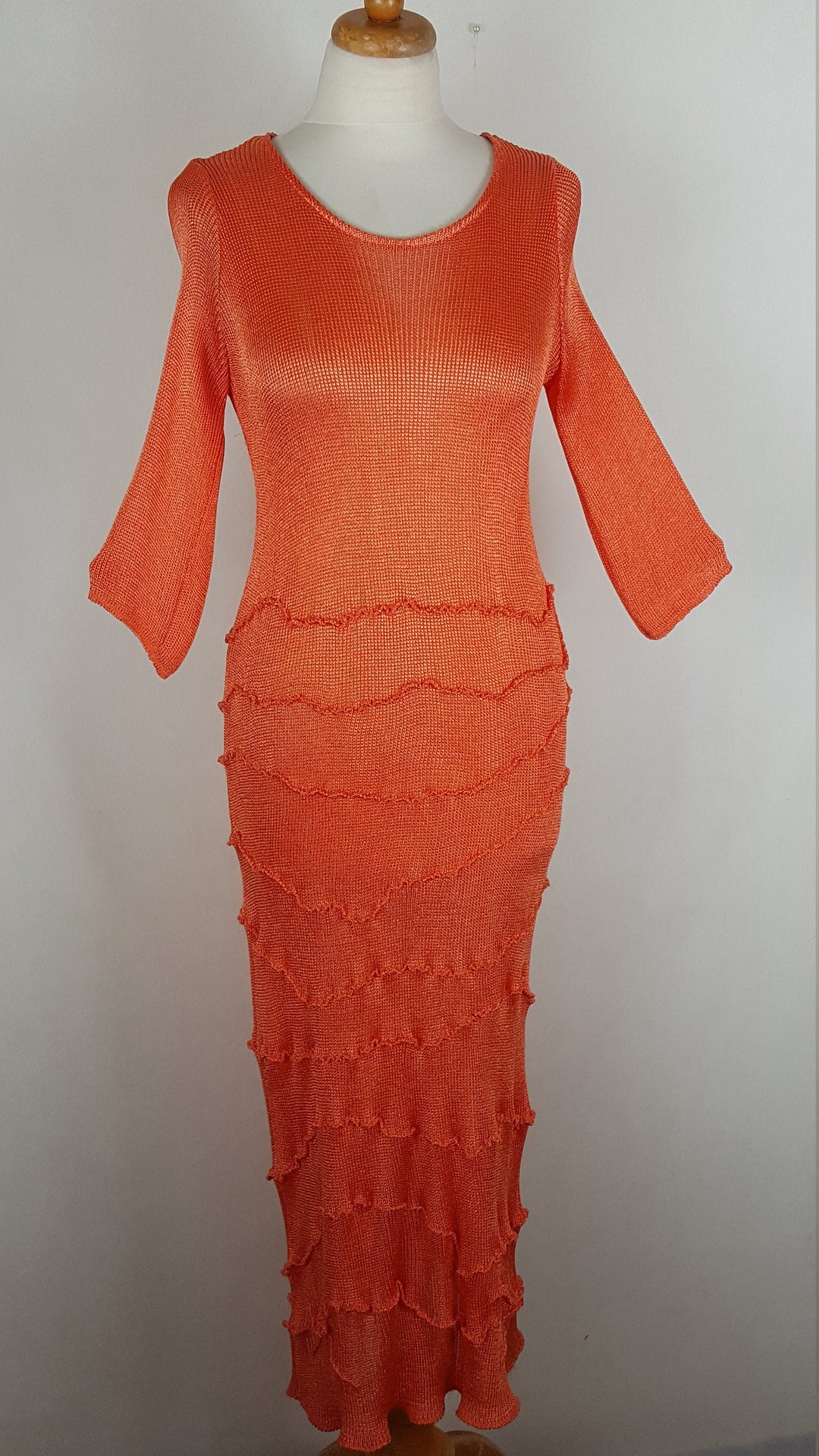 Long Dress With Sleeves. Orange Knitted Dress, Orange Maxi Dress - Etsy