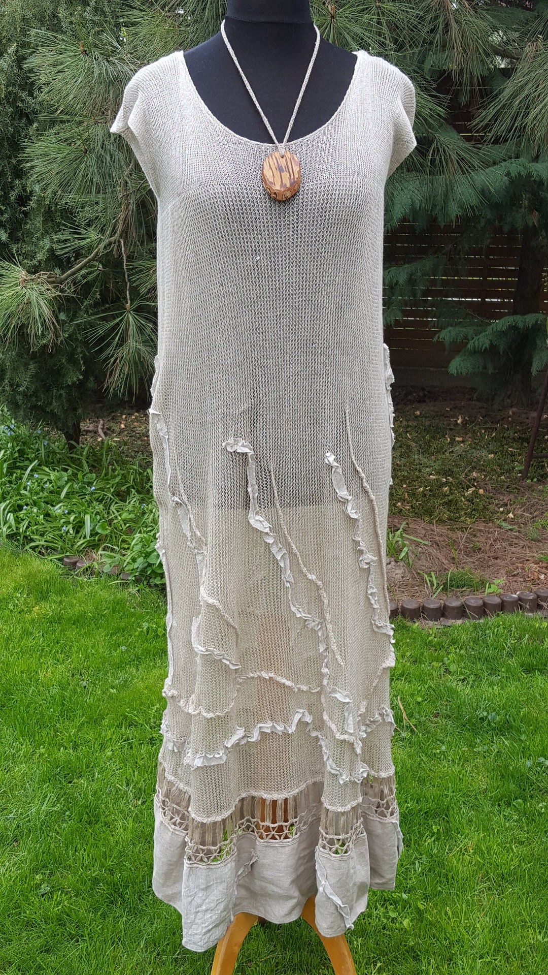 Translucent Linen Maxi Dress for Summer. Linen Lace Dress and Poncho ...