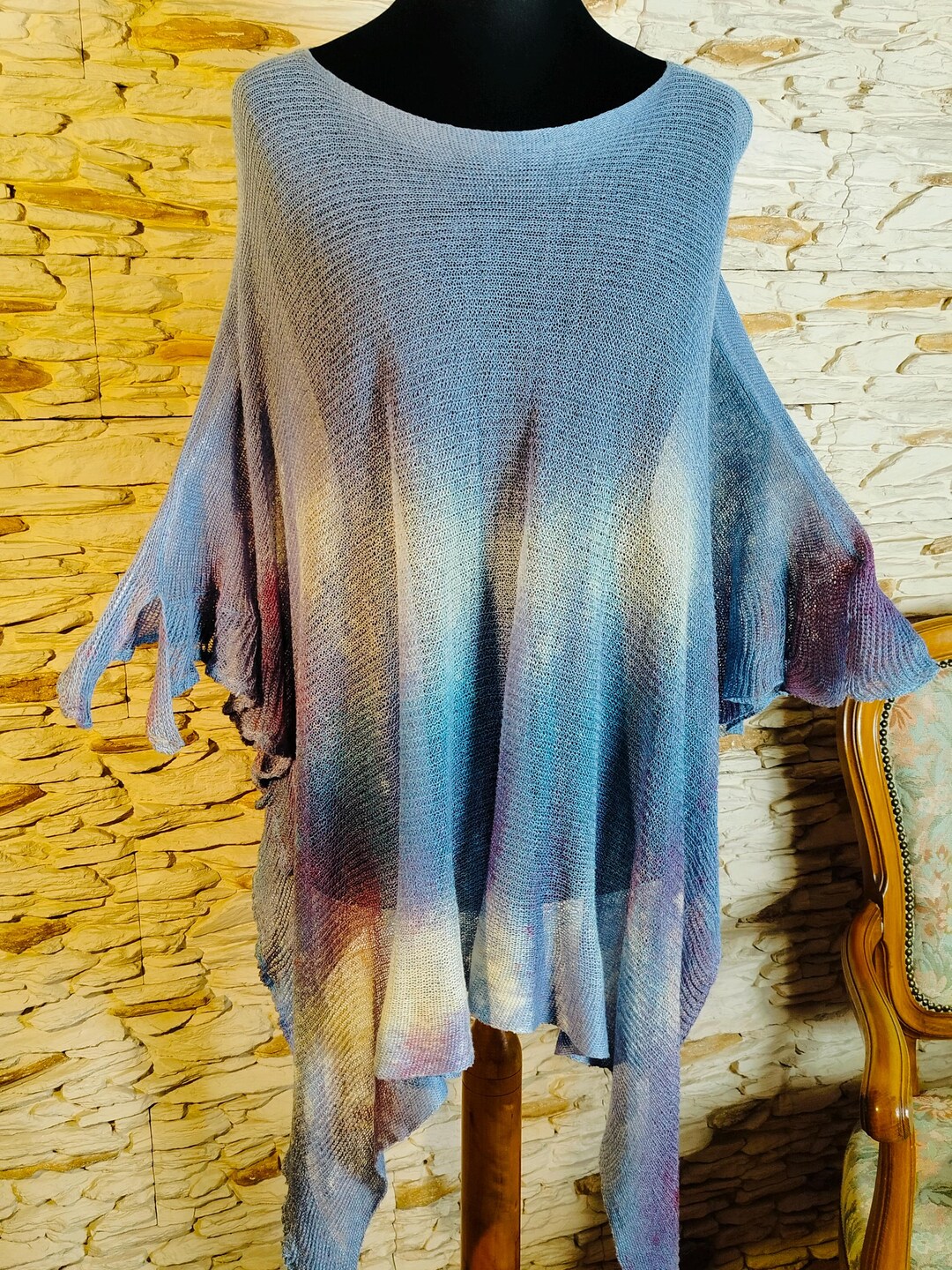Linen Hand-painted Poncho, Unique Poncho, Vegan Poncho, Oversize. - Etsy