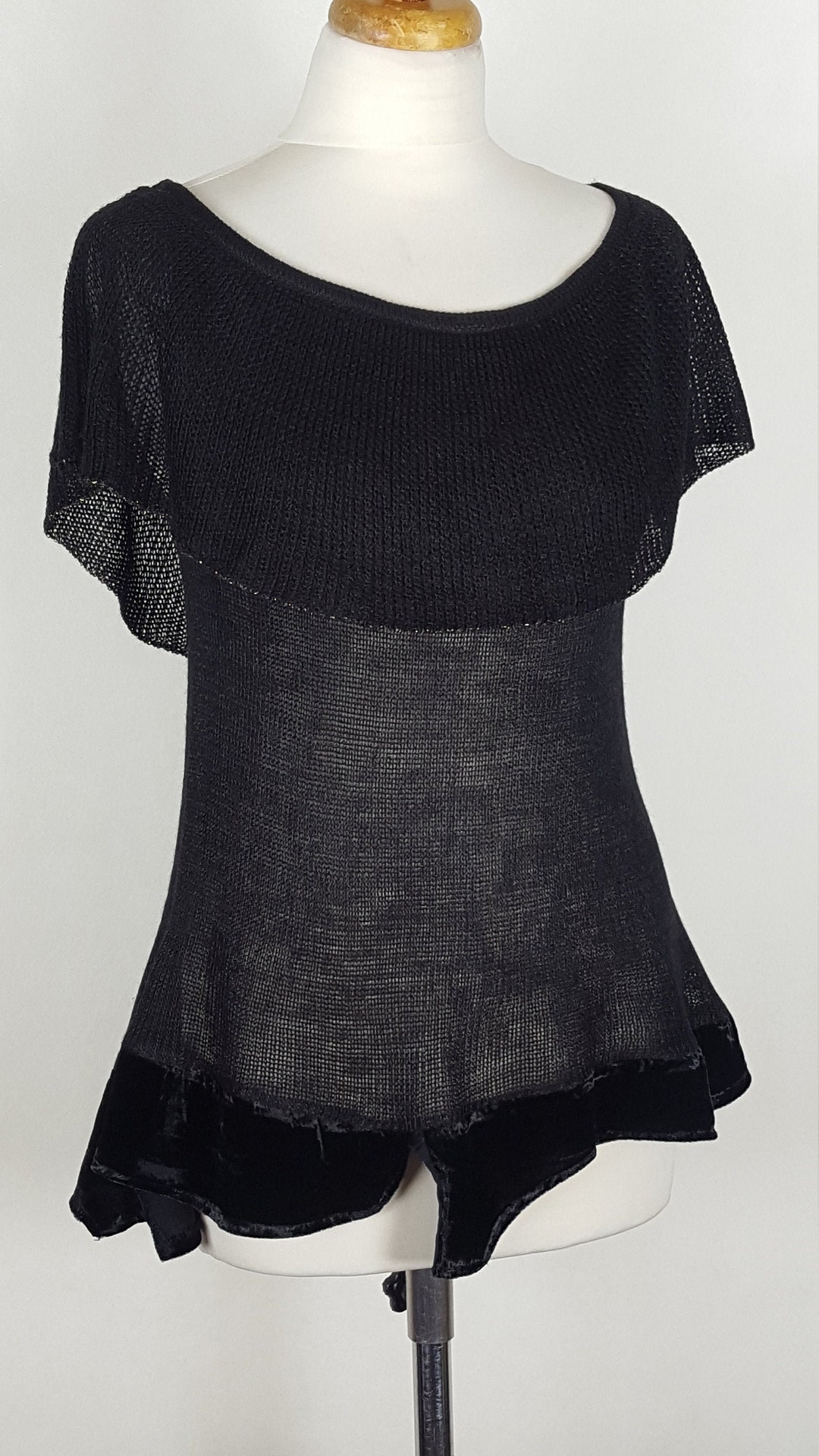 Black Spanish Style Knitted Blouse, Frill Blouse, Black Blouse With ...
