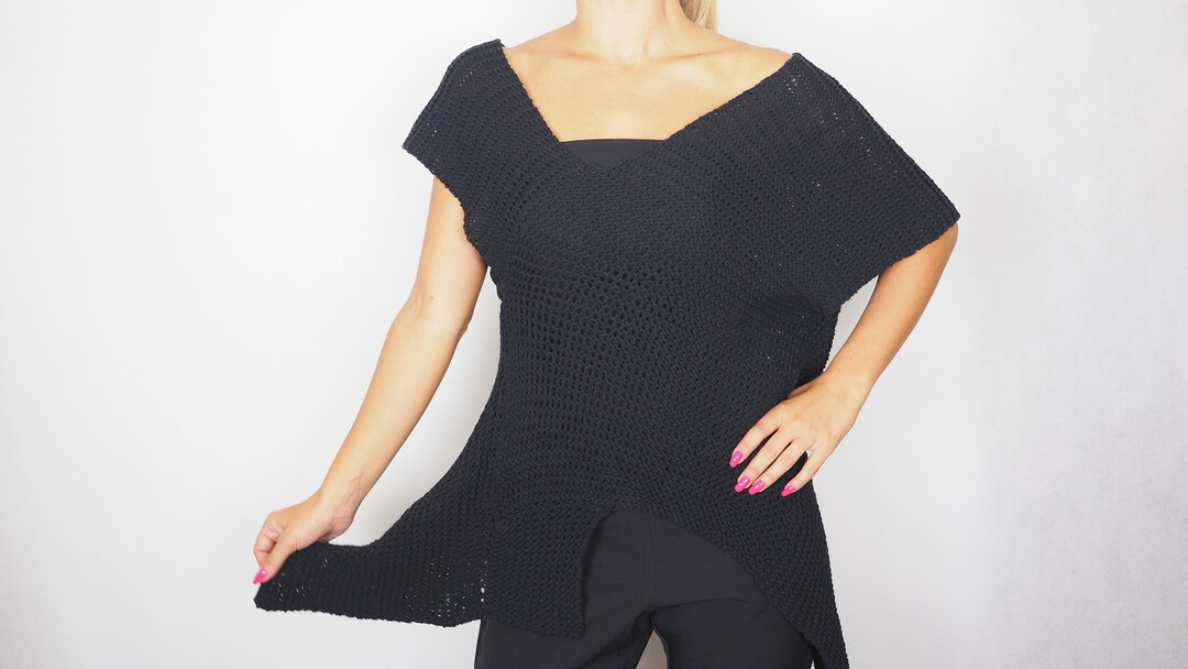 Asymmetric Knitted Black Chainmail Sweater, Black Knitted Vest ...