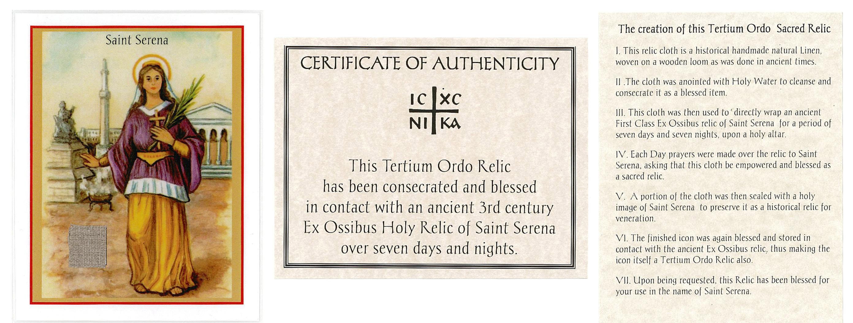 Saint Serena Relic: Tertio Ordo Relic Card With Certificate - Etsy