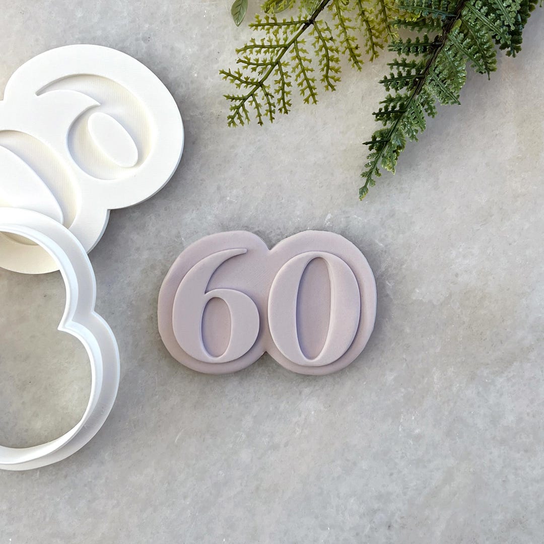 Number 60 Cookie Cutter & Fondant Stamp • 60th Birthday Embosser ...
