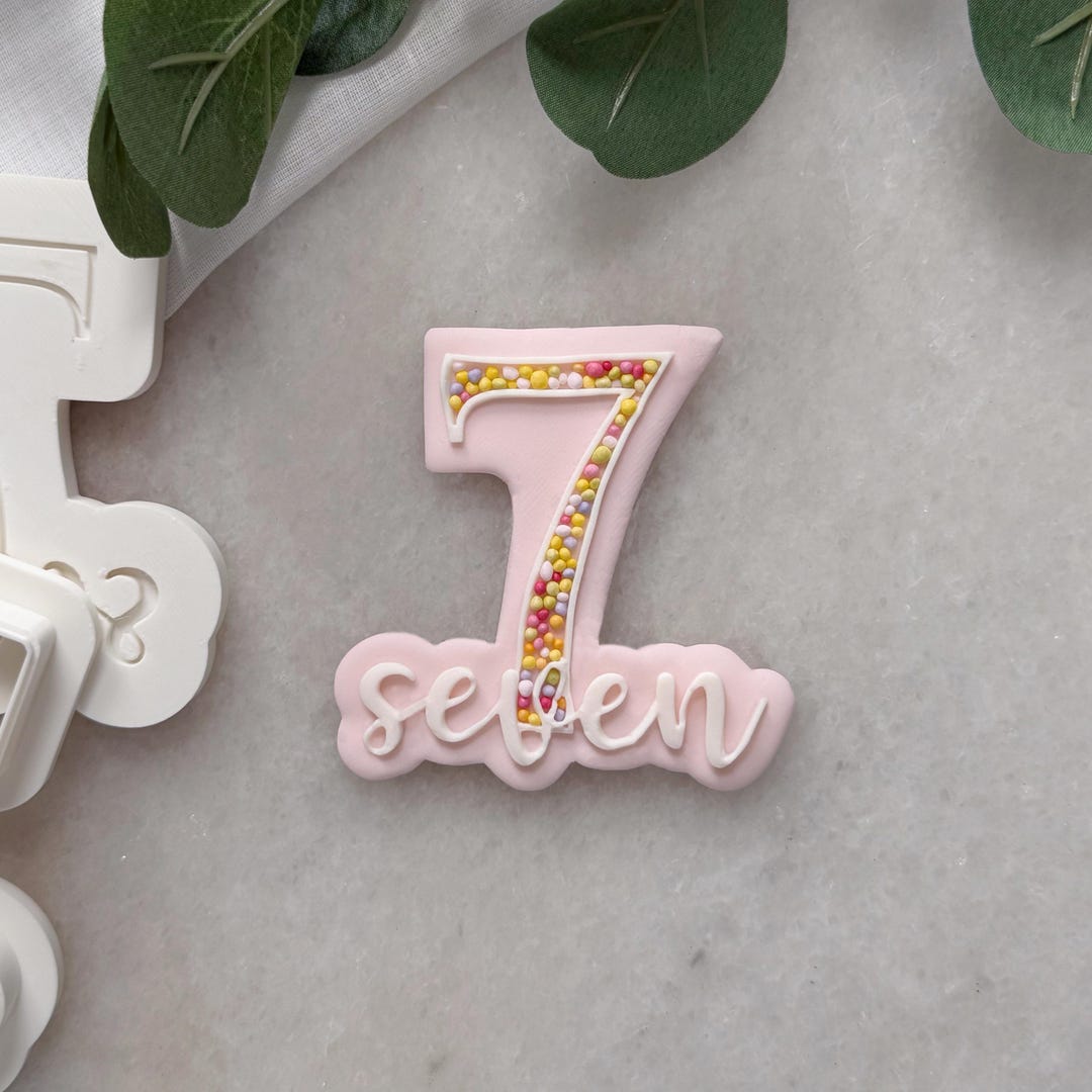 7th Birthday Cookie Cutter & Fondant Stamp • Number 7 Cookie Embosser ...