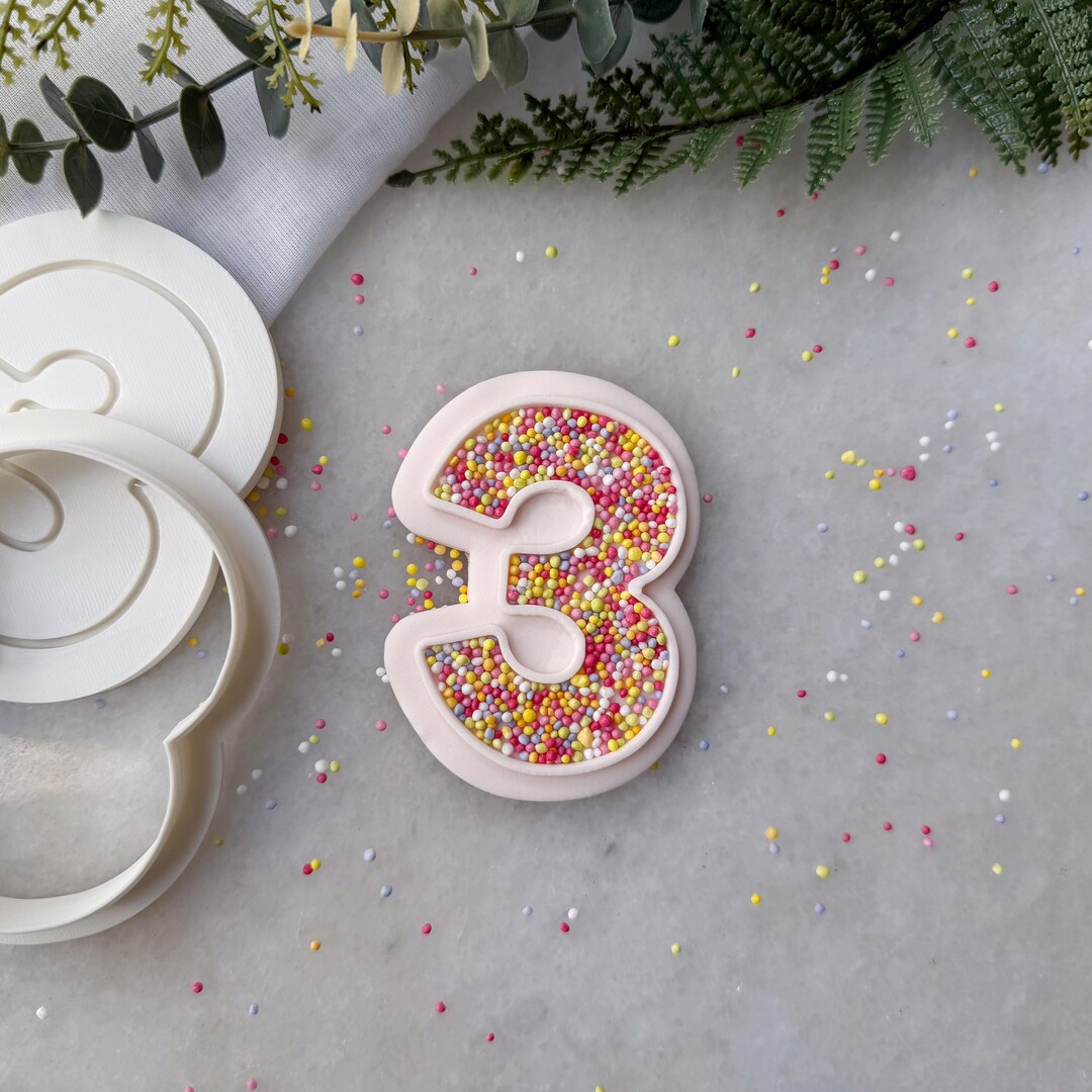 Number 3 Cookie Cutter & Fondant Stamp • 3rd Birthday Cookie Embosser ...